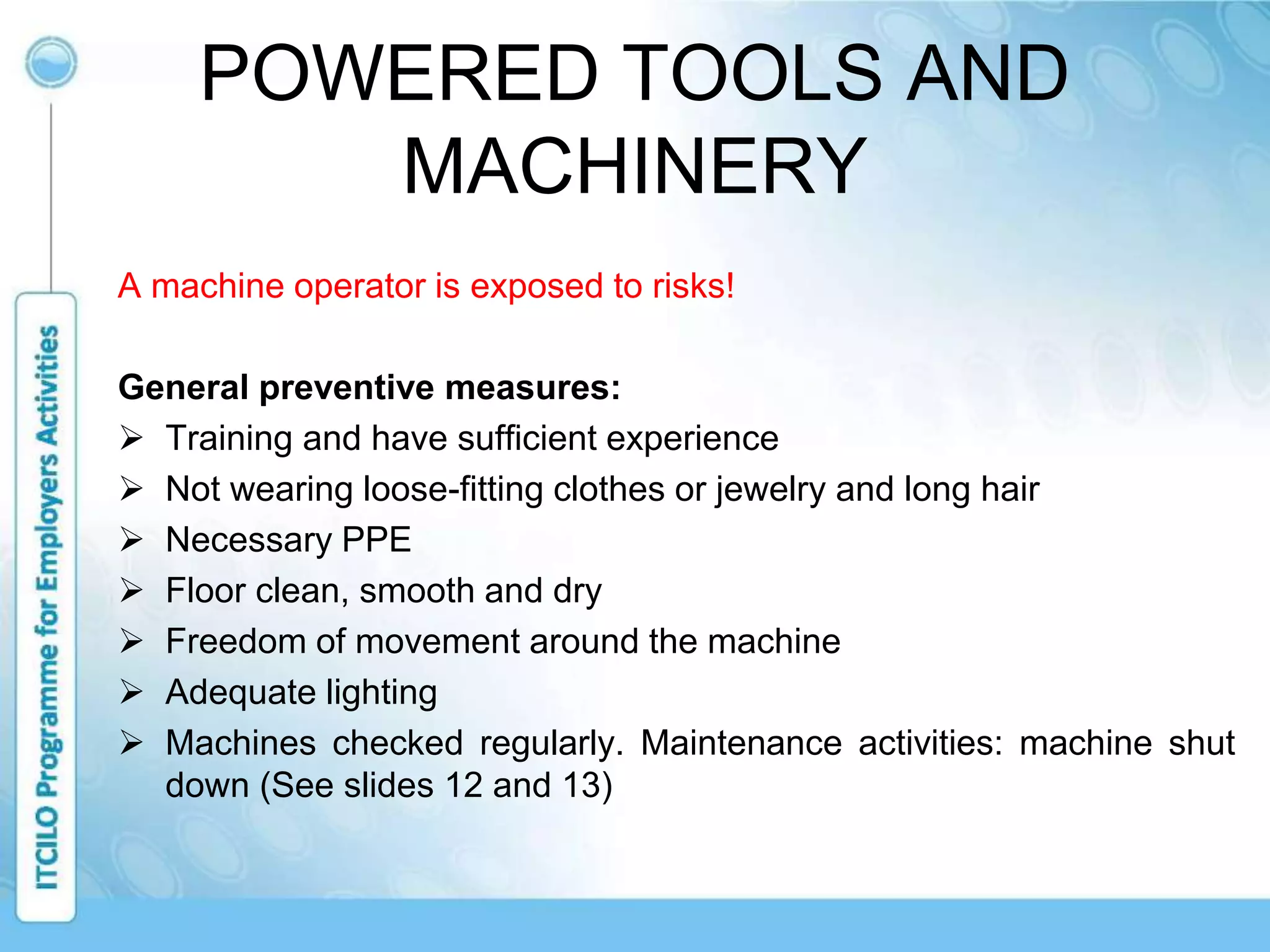 Work Equipment,Machinery and Tools Safety | PPTX