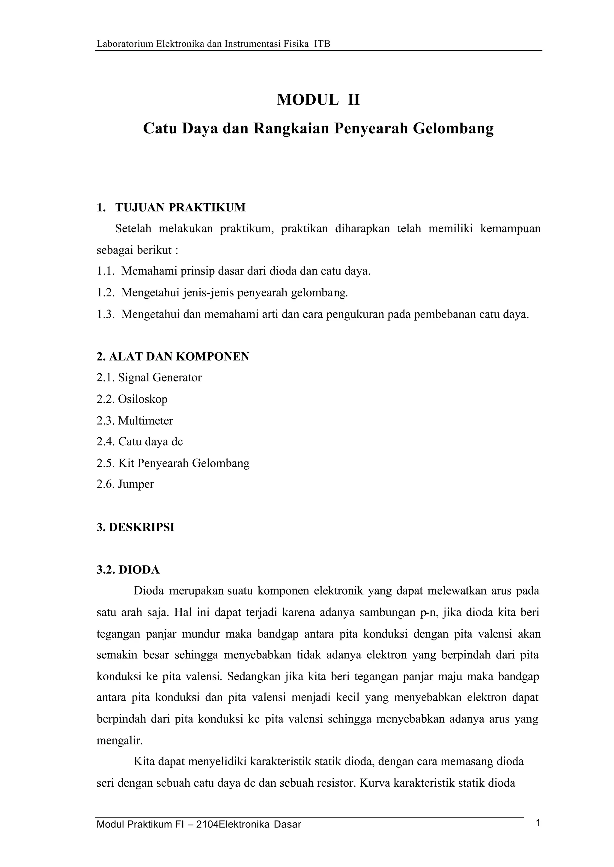 Catu Daya dan Rangkaian Penyearah Gelombang | PDF