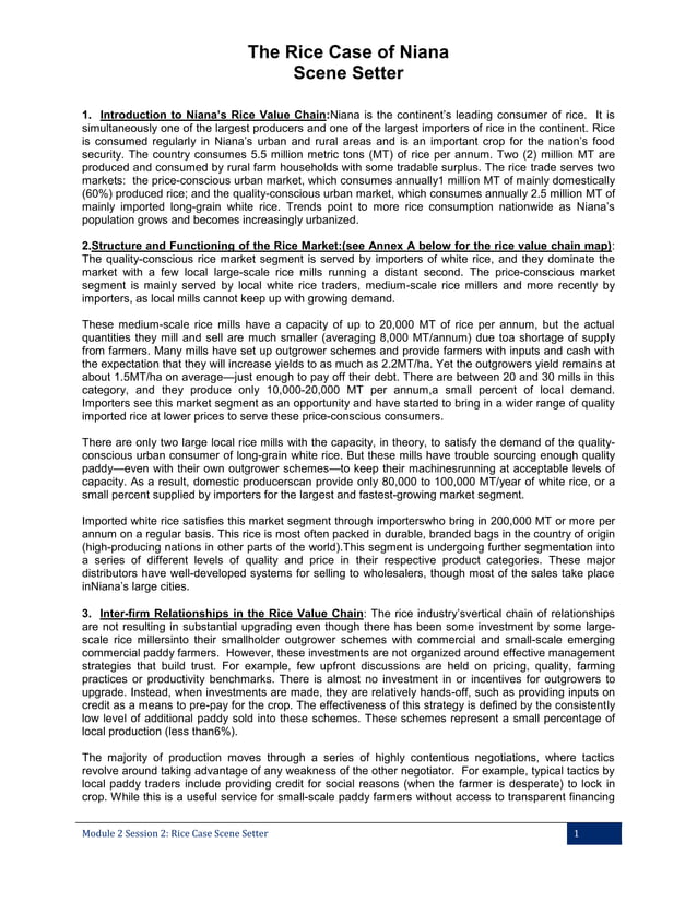 USAID Module 2: Rice Case Scene Setter | DOCX | Agriculture | Industries