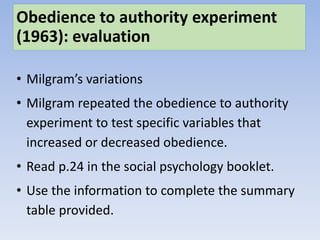 Mod 3 milgram evaluation variations explanations | PPT