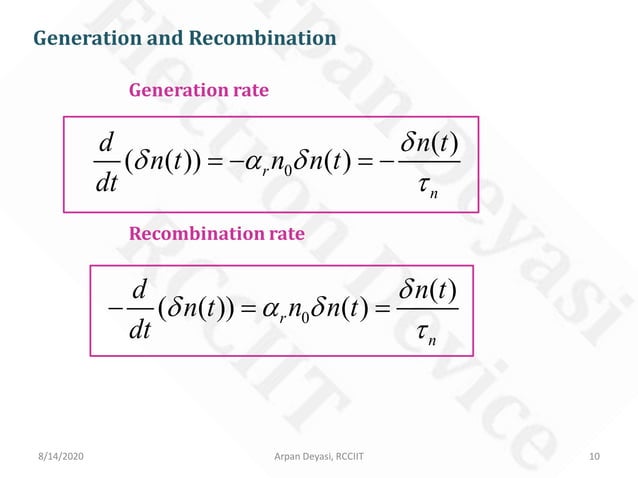 Generation and Recombination related to Carrier Transport | PDF ...