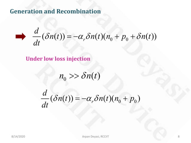 Generation and Recombination related to Carrier Transport | PDF ...