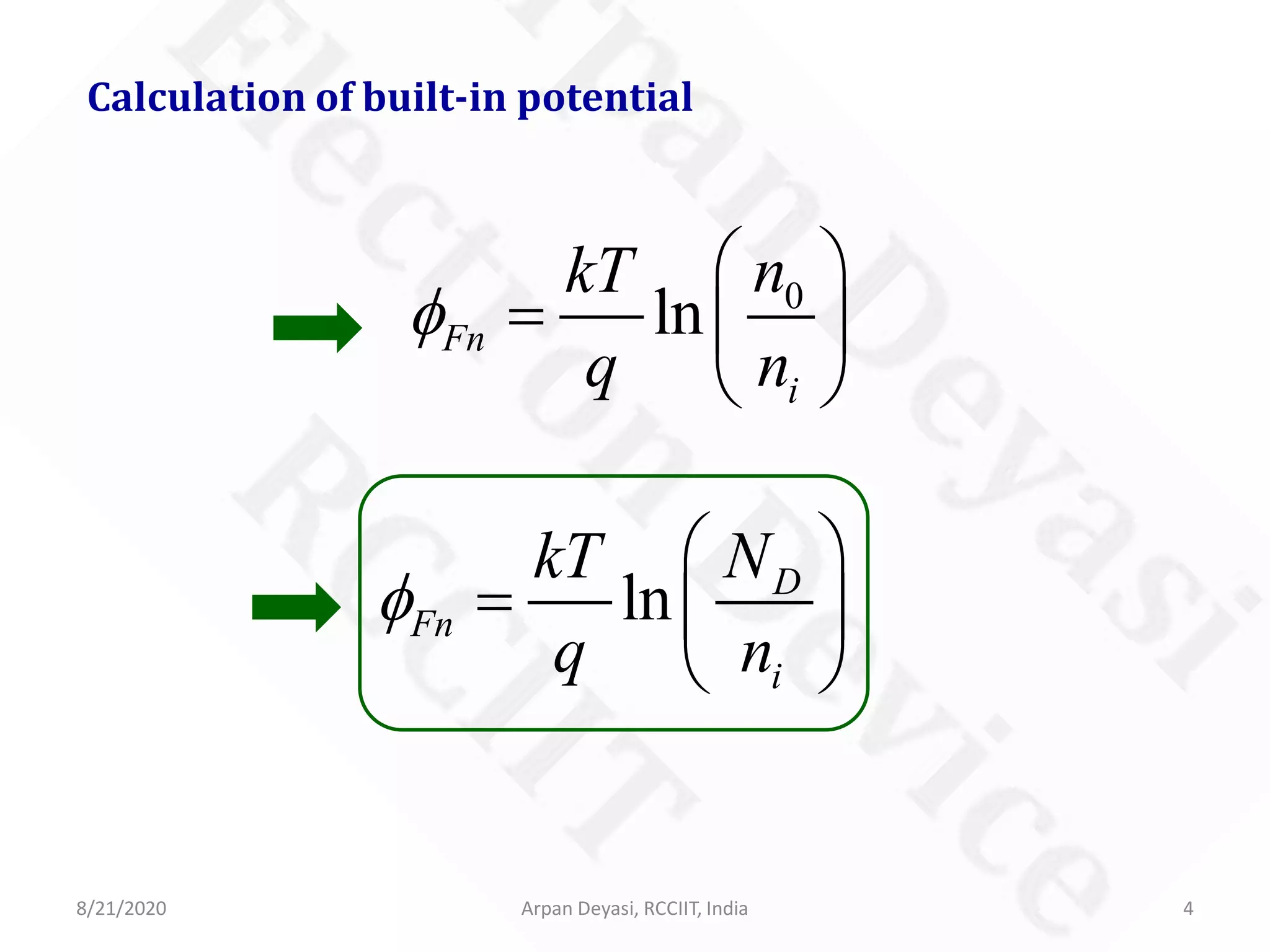 Built-in potential and extrinsic Fermi level in p-n junction diode ...