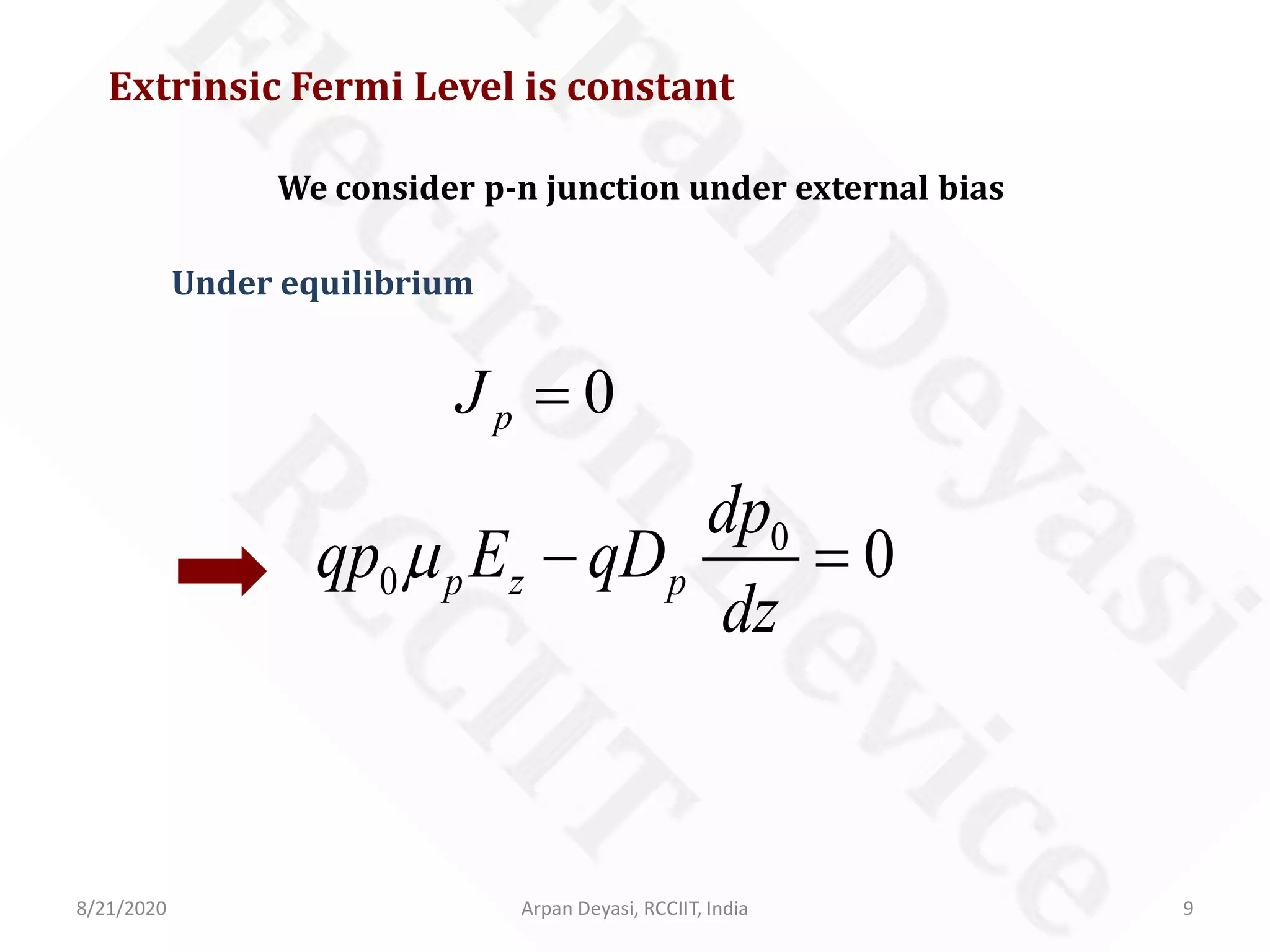 Built-in potential and extrinsic Fermi level in p-n junction diode | PDF