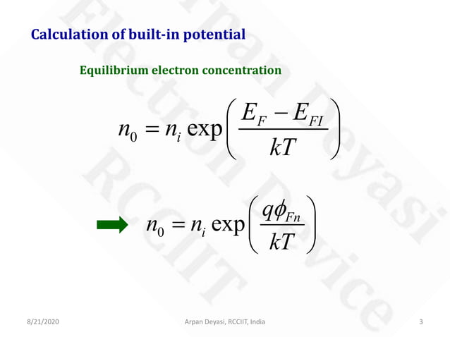 Built-in potential and extrinsic Fermi level in p-n junction diode ...