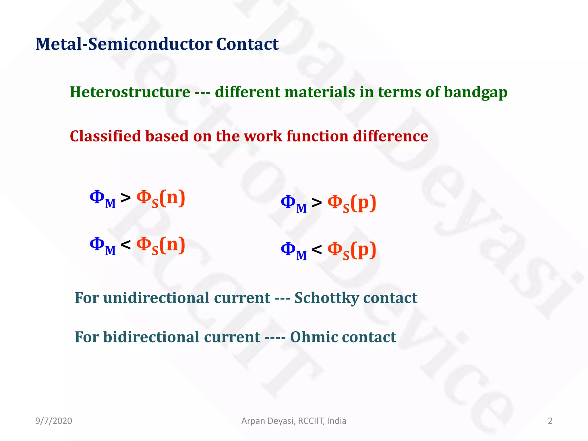 Metal-Semiconductor Contact | PDF