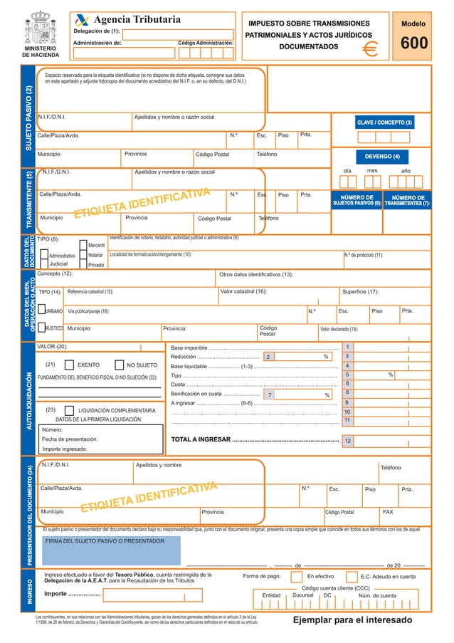 Modelo Hacienda 600e AEAT Documentos Oficiales Hacienda Publica ...