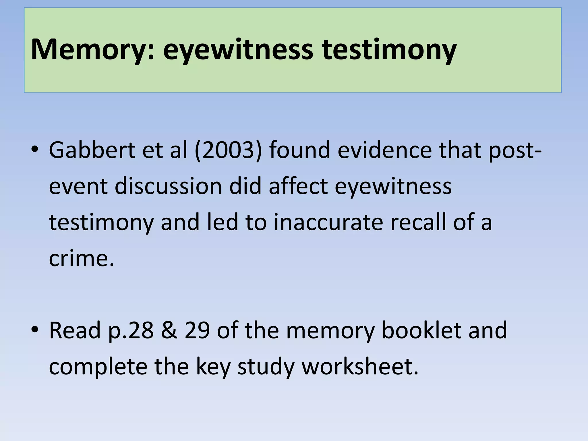 Mod 6 eyewitness testimony | PPTX
