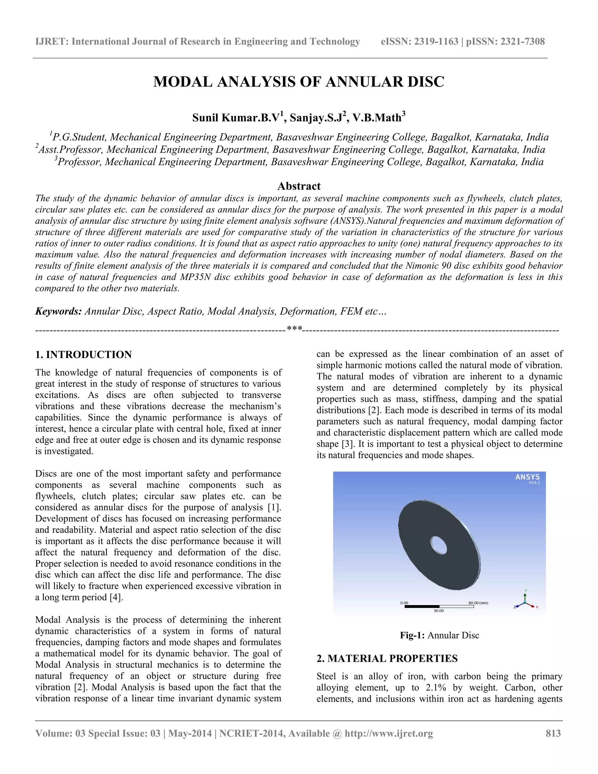 Modal analysis of annular disc | PDF