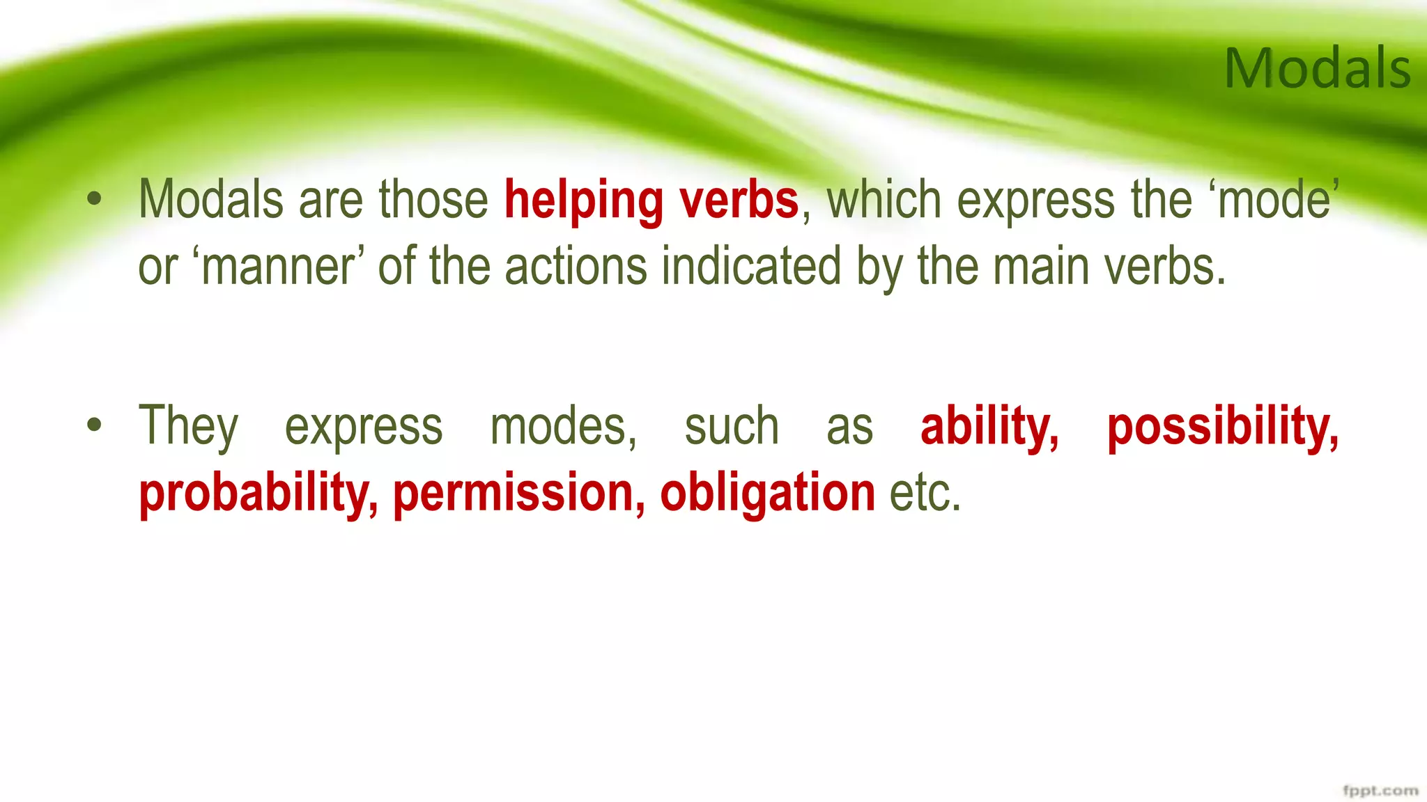 Modal auxiliaries in Grammar | PPTX