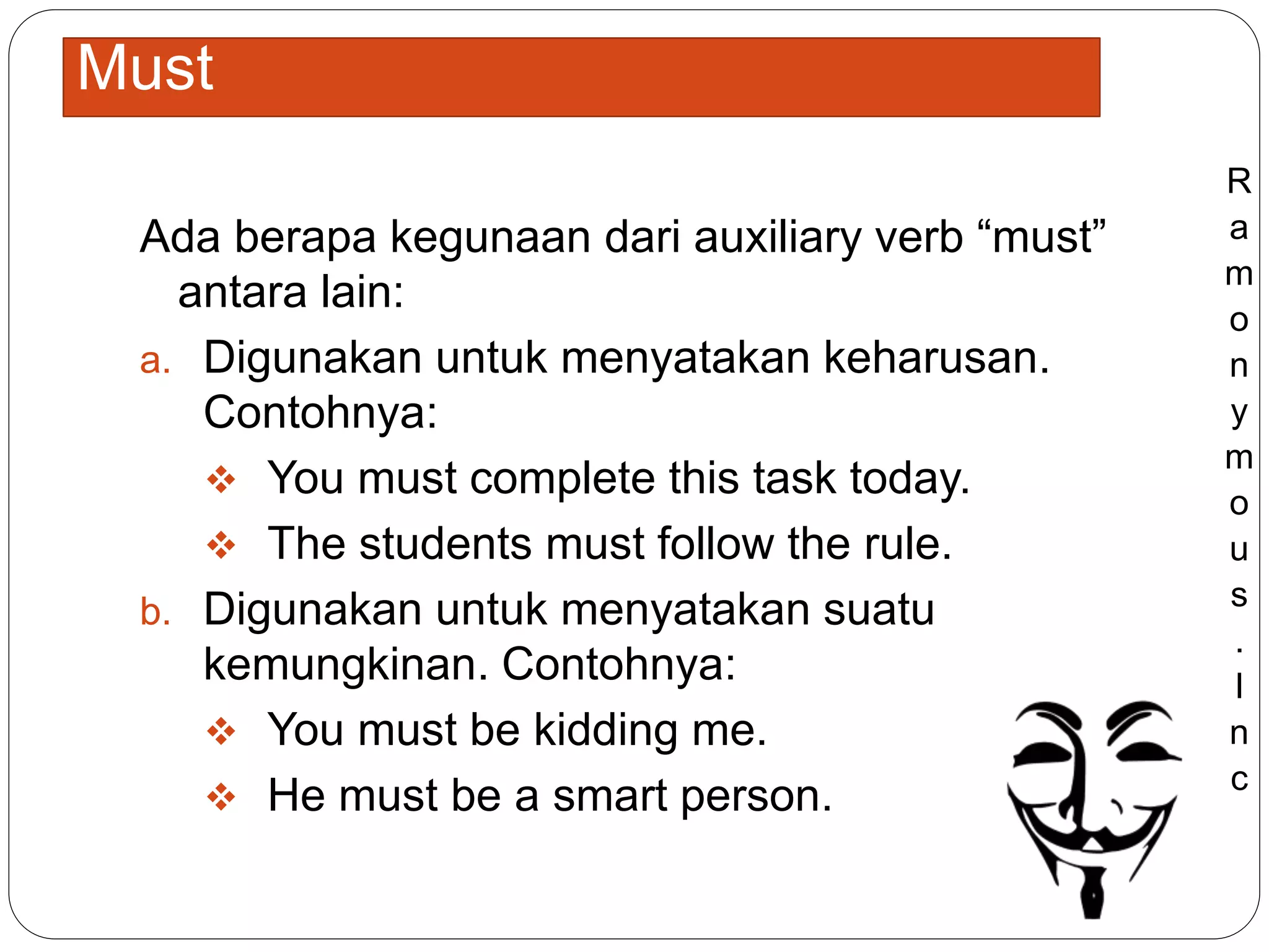 Pengertian, Fungsi dan Contoh Kalimat Modal Auxiliary Verbs | PPTX