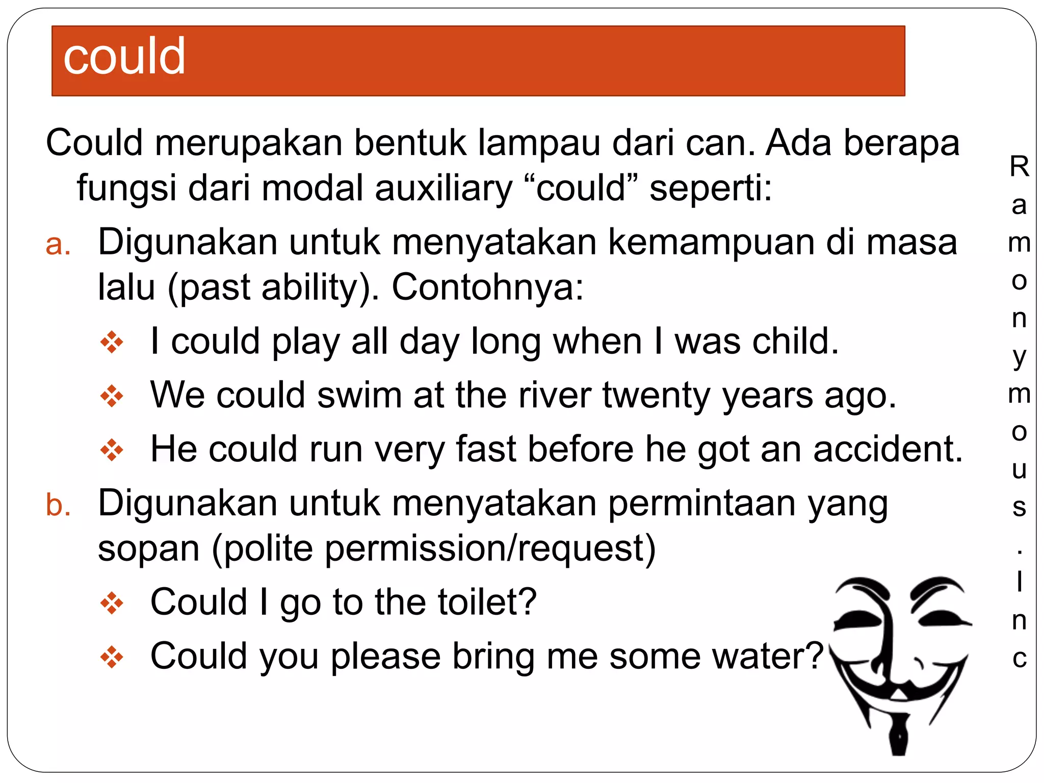 Pengertian, Fungsi dan Contoh Kalimat Modal Auxiliary Verbs | PPTX