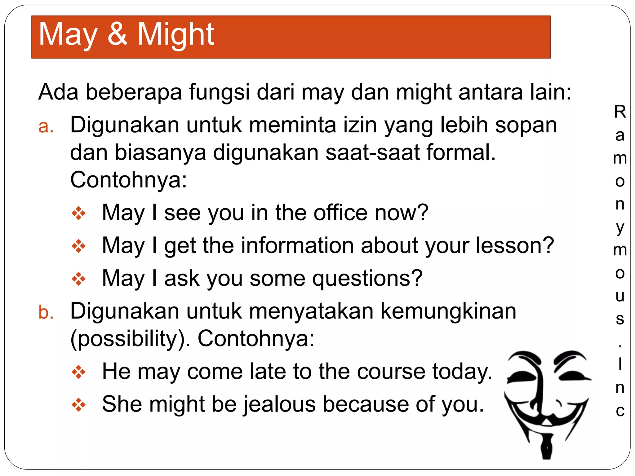 Pengertian, Fungsi dan Contoh Kalimat Modal Auxiliary Verbs | PPTX