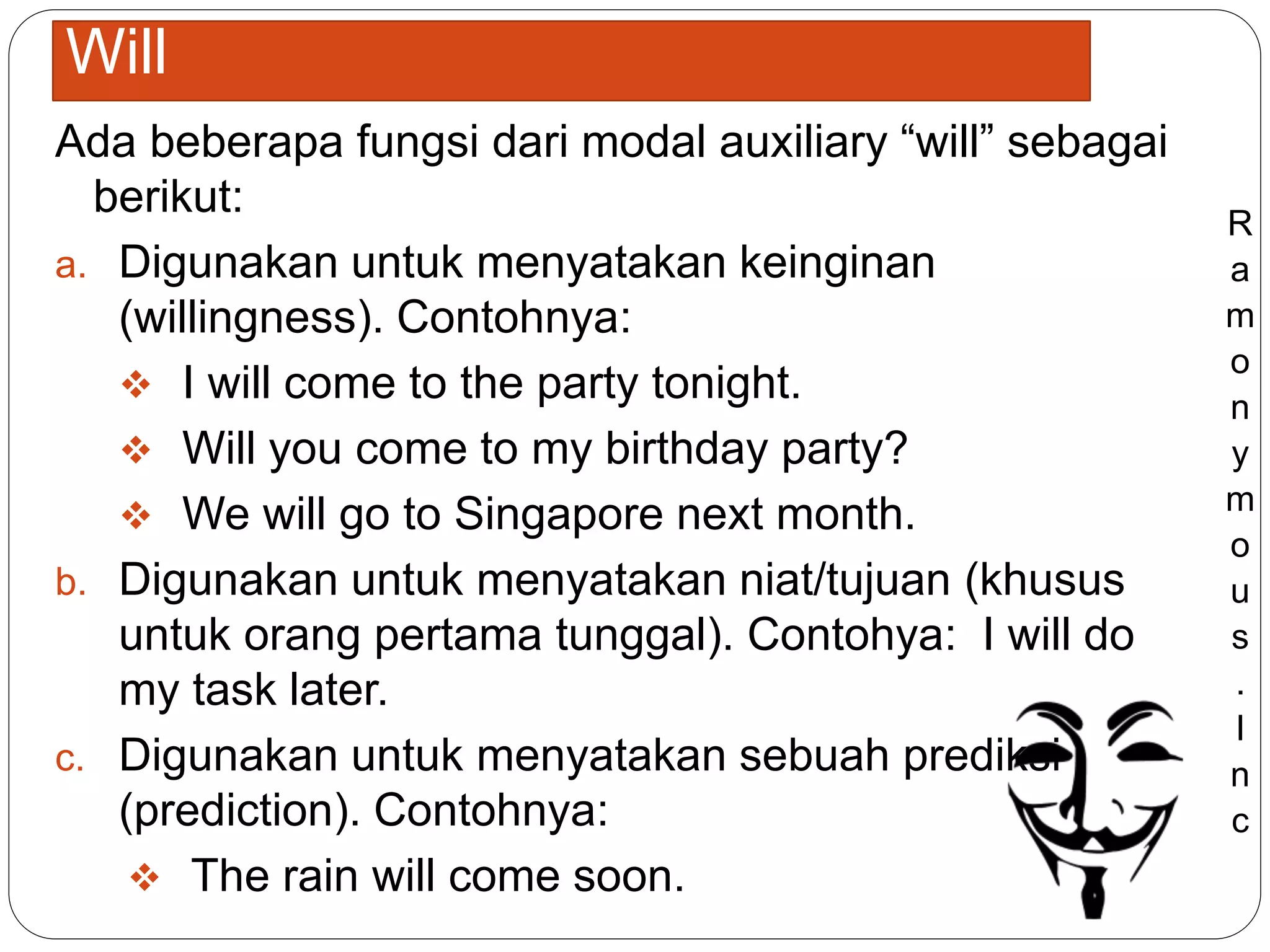 Pengertian, Fungsi dan Contoh Kalimat Modal Auxiliary Verbs | PPTX
