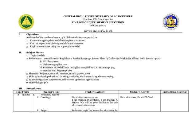 Lesson Plan on Modals | PDF