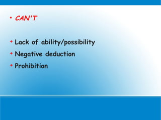 Modal Verbs (not including semi-modals) | PPT