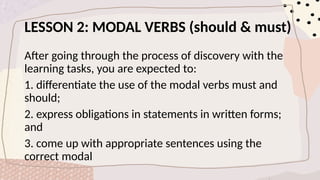 Modals used in sentences and phrases like should and must | PPTX ...