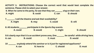 LESSON ON MODALS AND OPINON MAKING SIGNALS | PPT