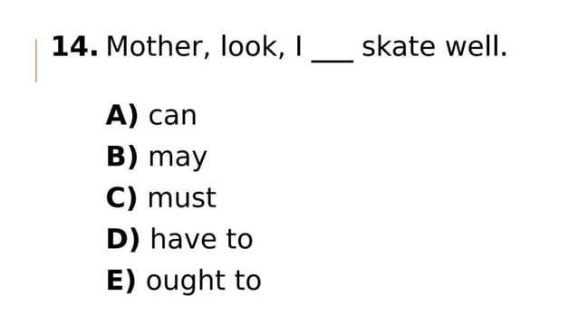 Grade 8 Exercises on Modals (multiple choice) | PPTX