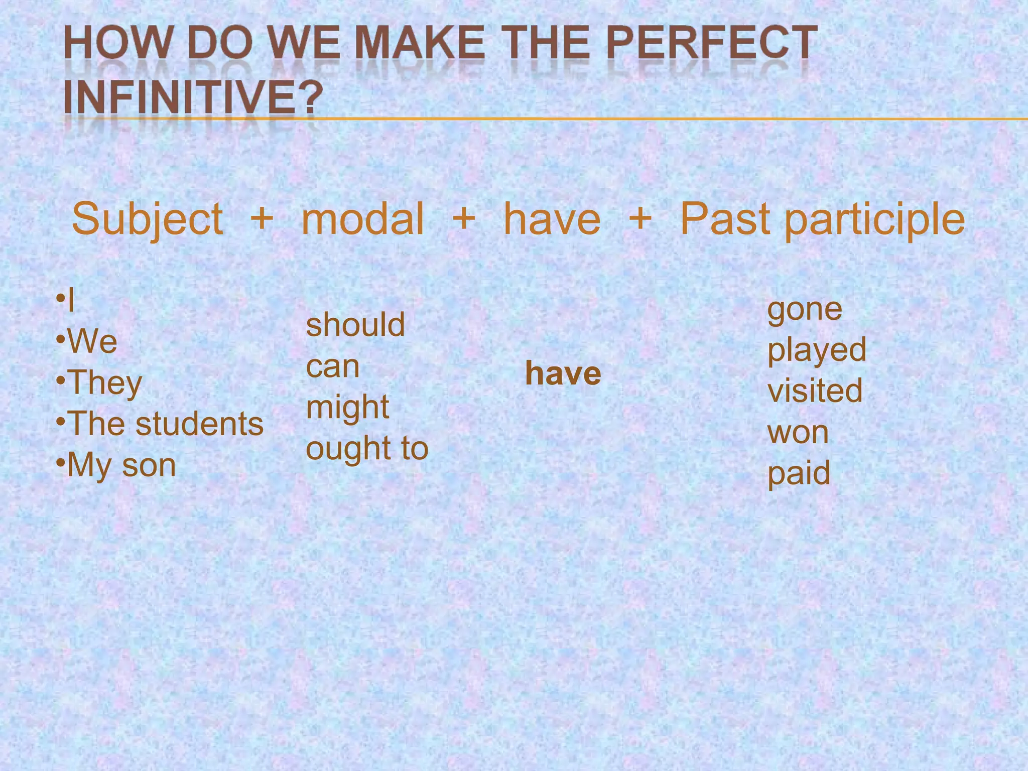 Modals followed by perfect infinitive | PPT
