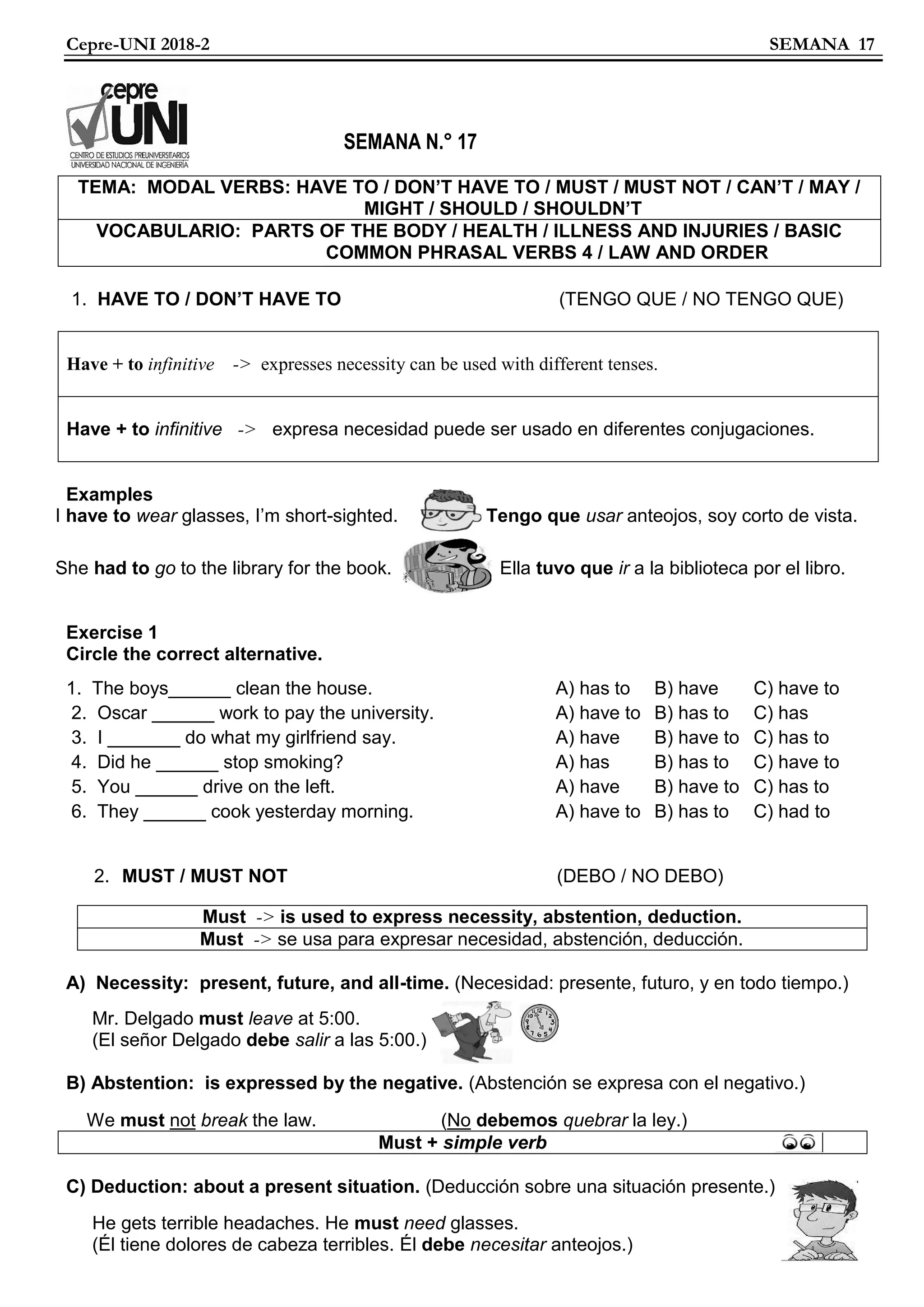 Modal verb, have to, don't have to 17 | PDF