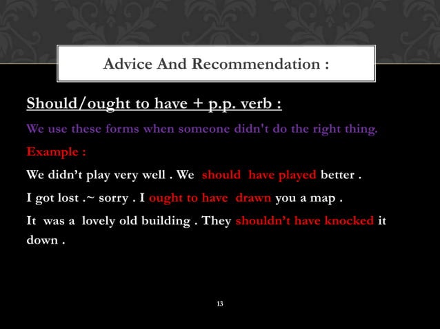 Modal verbs-must/have to- should/ought to-may/might/must/can have p.p ...