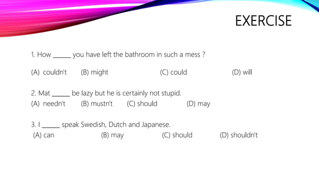 Modal verbs | PPTX | Programming Languages | Computing