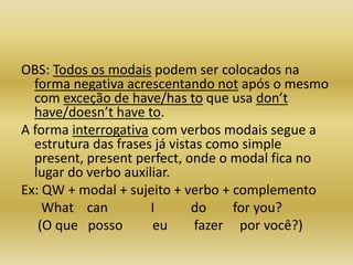 MODAL VERBS, características, usos e funções nas frases | PDF