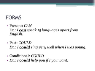Modal verbs can could | PPTX