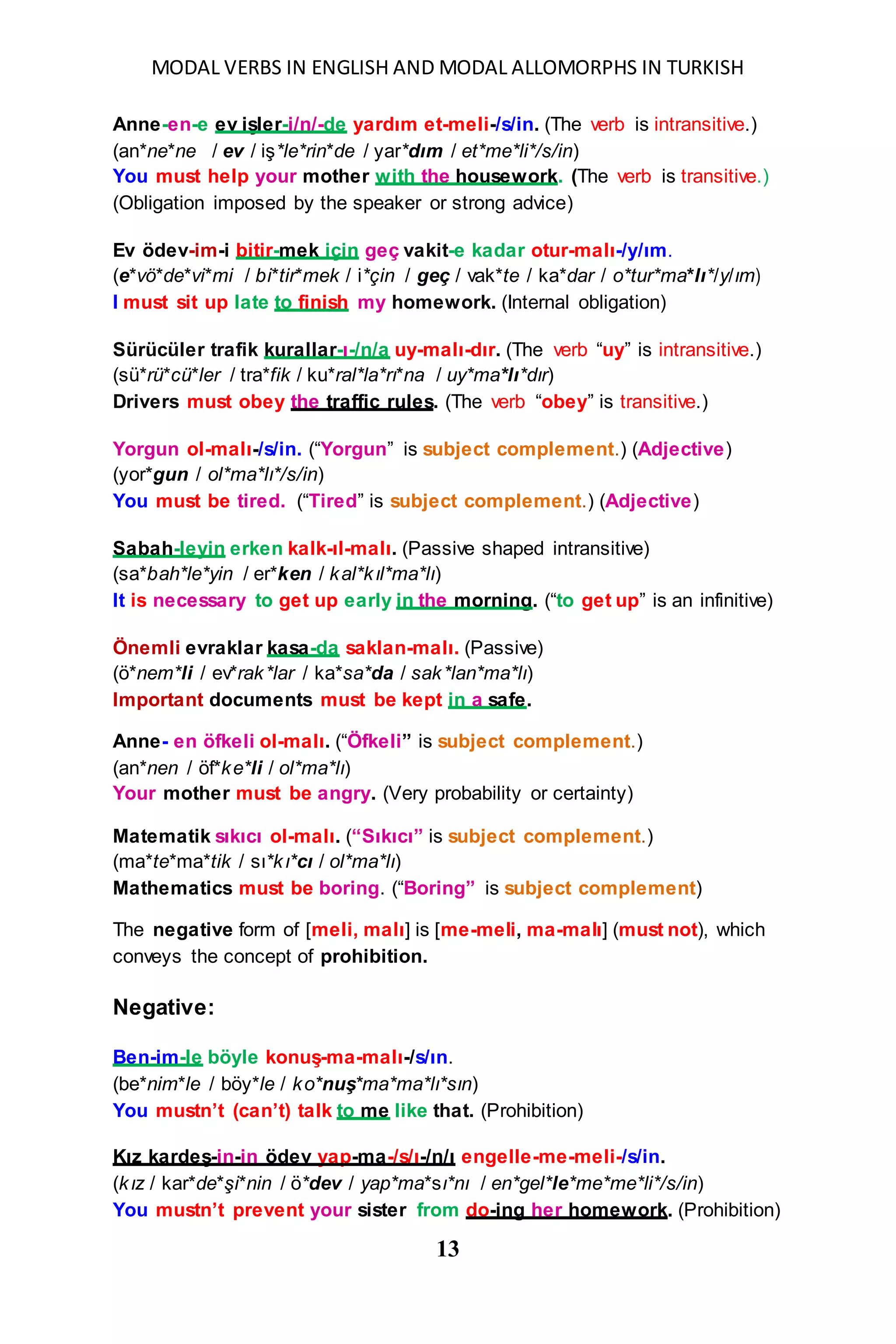 Modal verbs in english and modal allomorphs in turkish, yuksel goknel ...