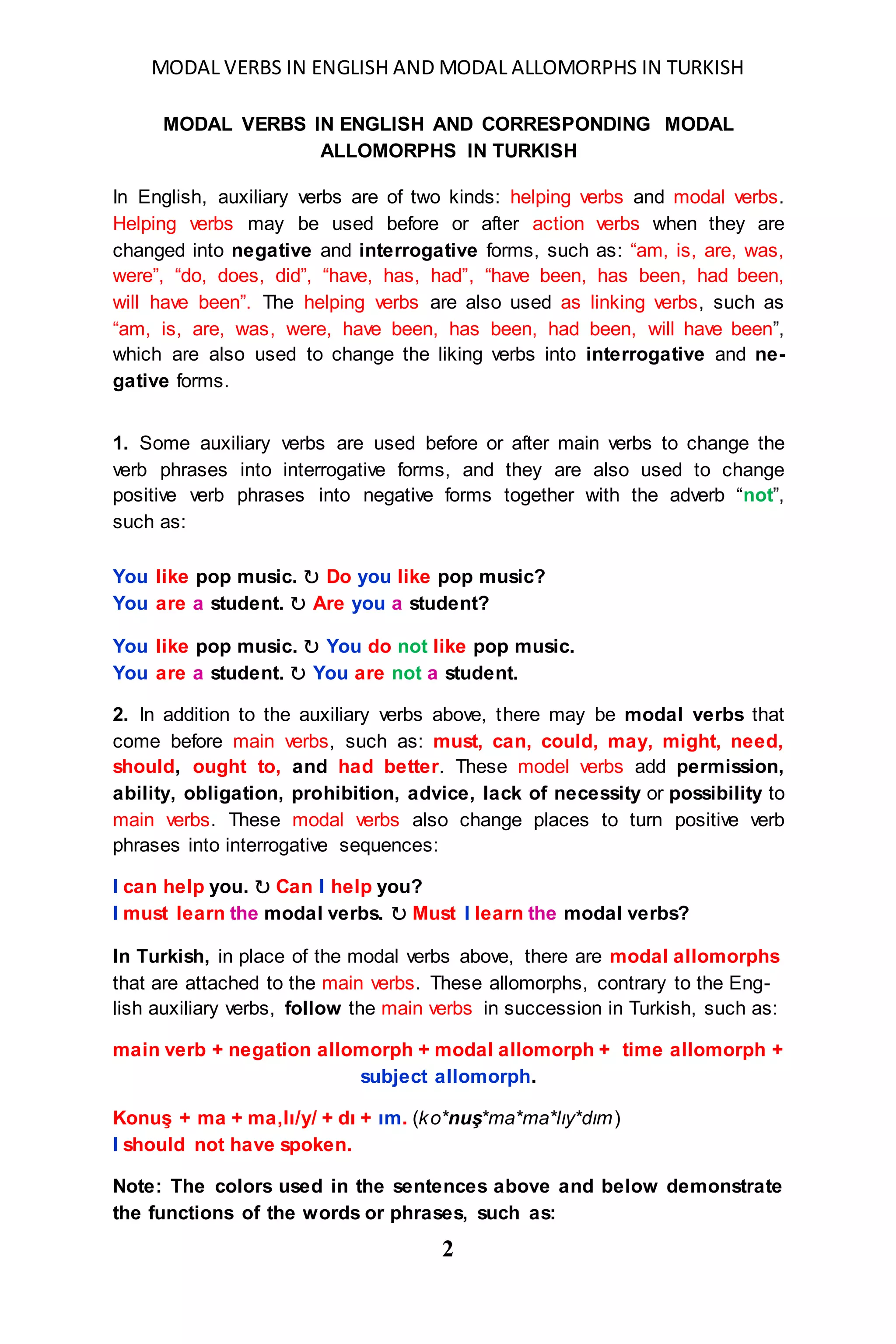 Modal verbs in english and modal allomorphs in turkish, yuksel goknel ...