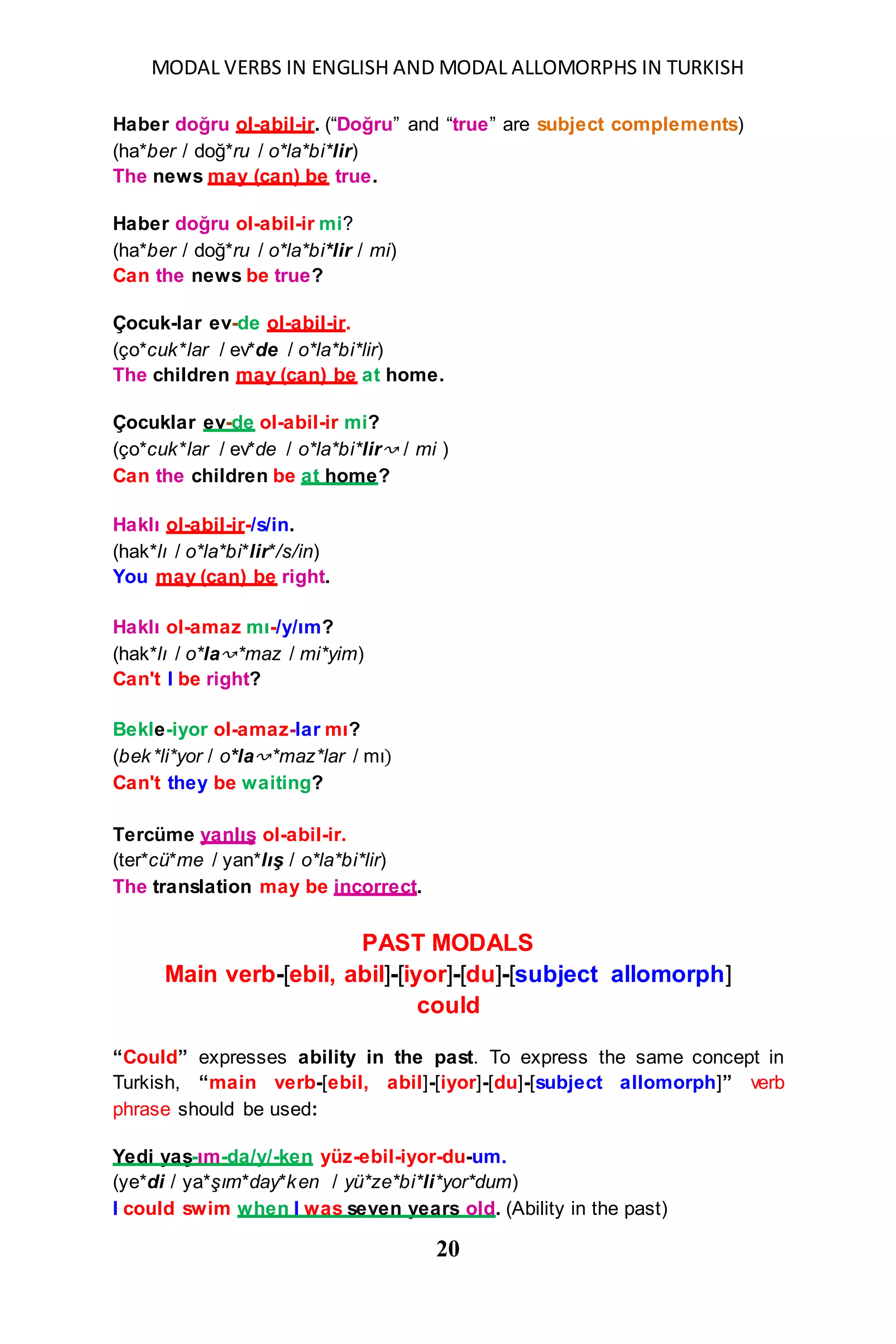 Modal verbs in english and modal allomorphs in turkish, yuksel goknel ...