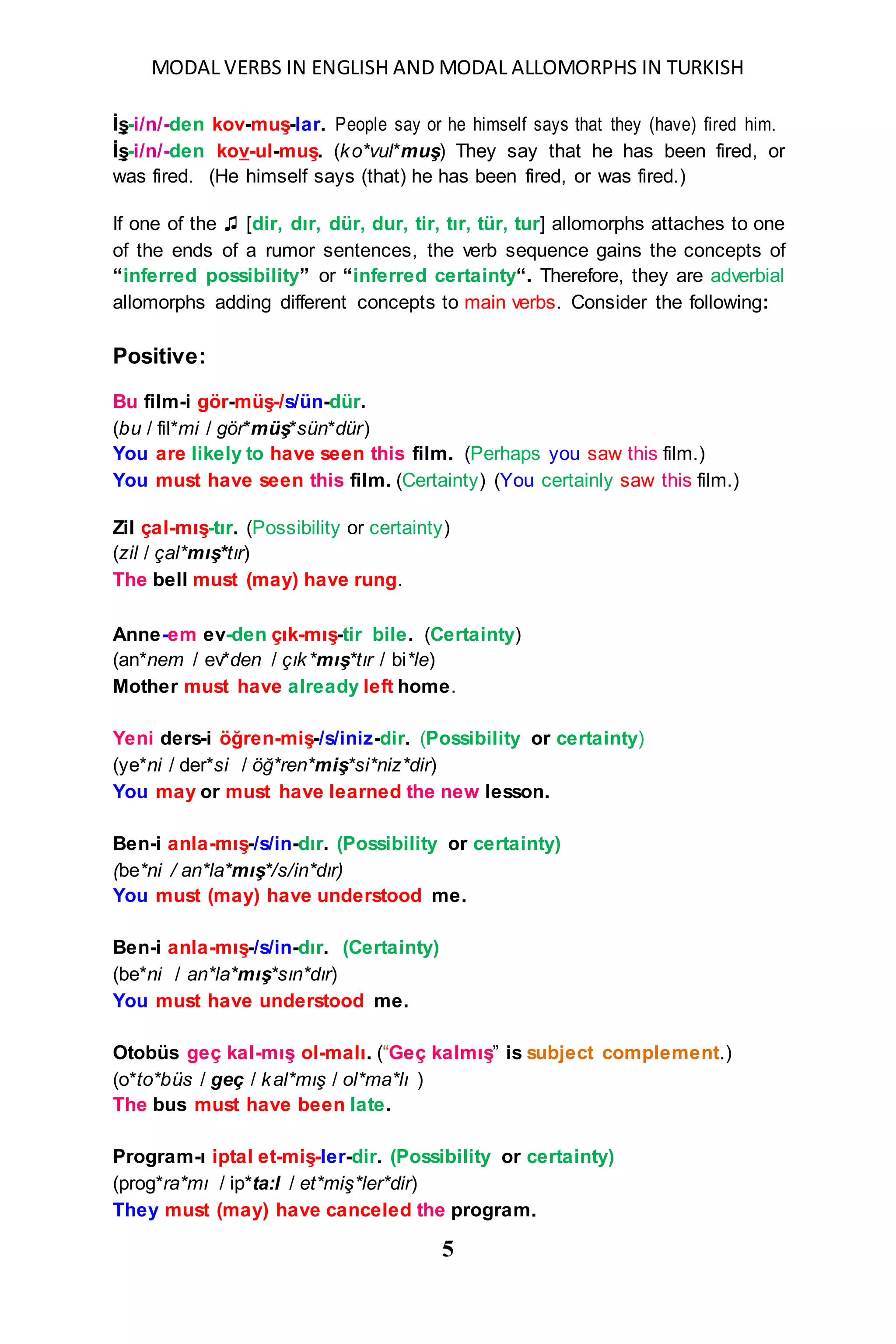 Modal verbs in english and modal allomorphs in turkish, yuksel goknel ...