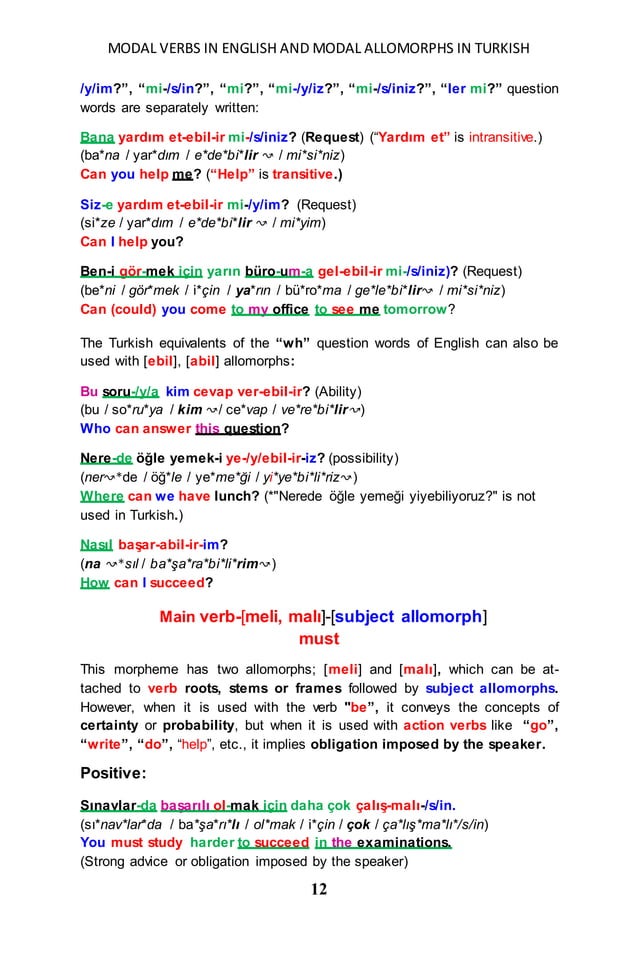 Modal verbs in english and modal allomorphs in turkish, yuksel goknel ...