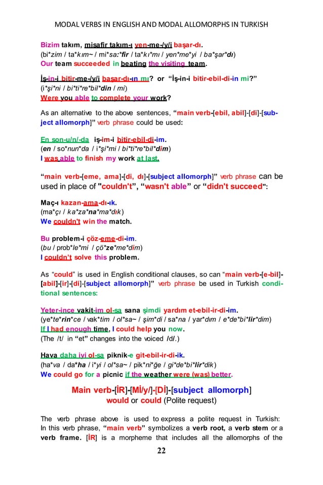Modal verbs in english and modal allomorphs in turkish, yuksel goknel ...