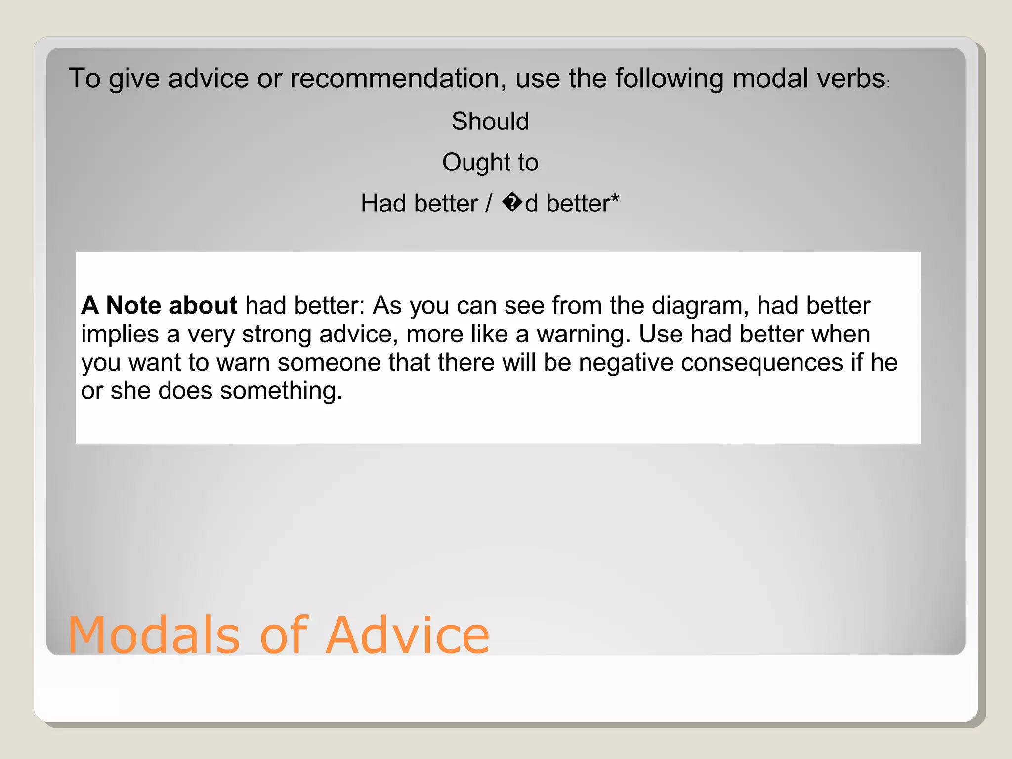 Modal verbs of advice and obligation | PPT
