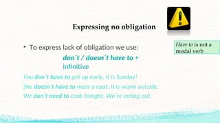 Modal Verbs of Obligation and Advice: Use and Example Sentences | PPT