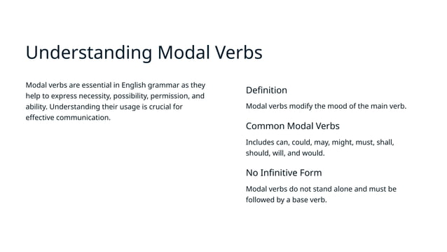 Modal Verbs with Examples helping verbs that are used along with main verbs to represent.pptx