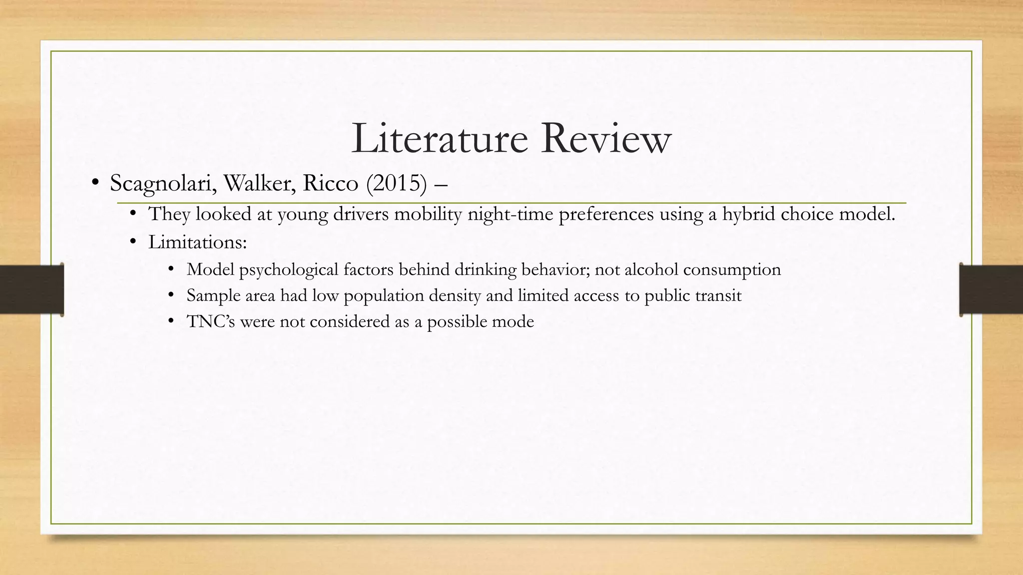 Joe Dodds - Alcohol Consumption on Mode Choice | PPT