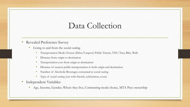Joe Dodds - Alcohol Consumption on Mode Choice | PPT