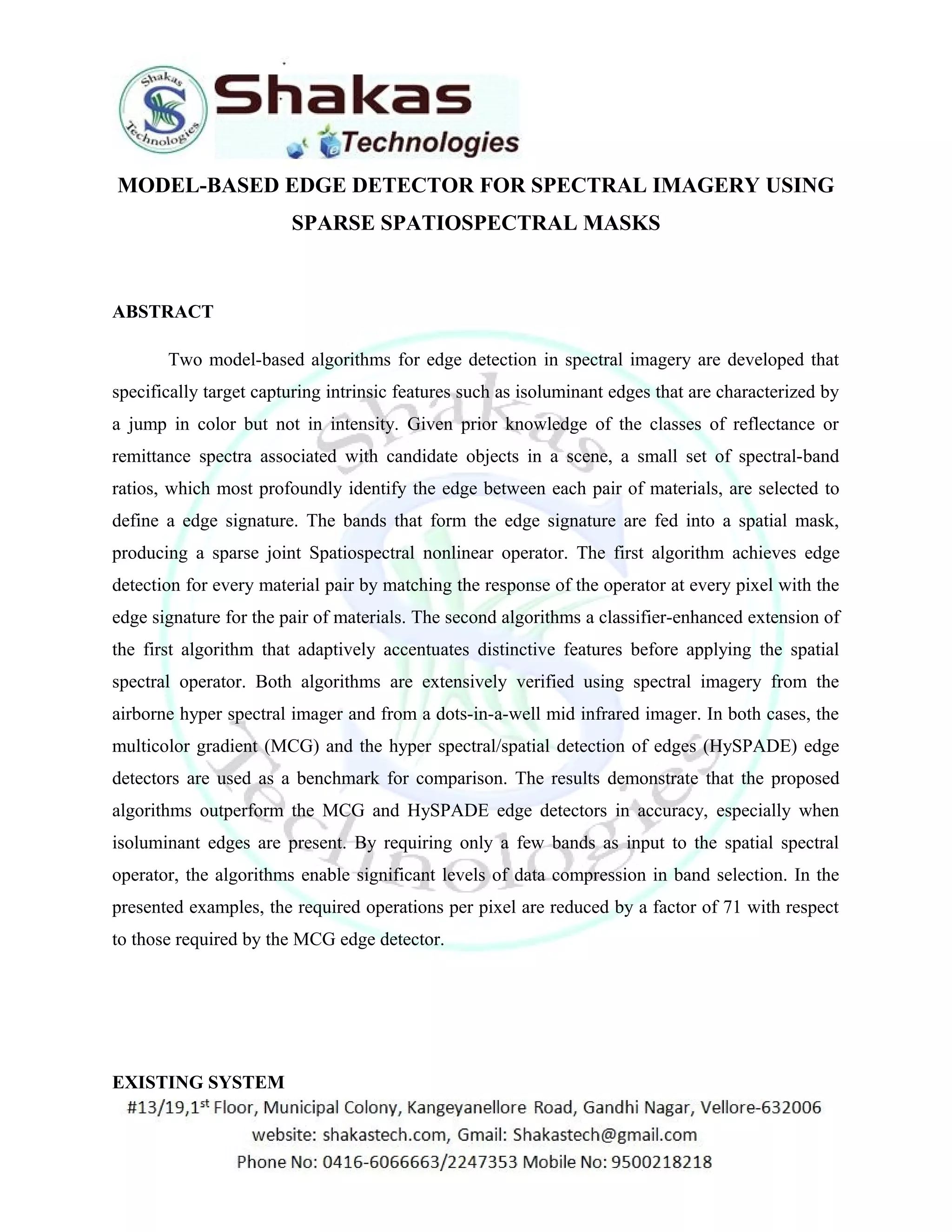 MODEL-BASED EDGE DETECTOR FOR SPECTRAL IMAGERY USING SPARSE ...