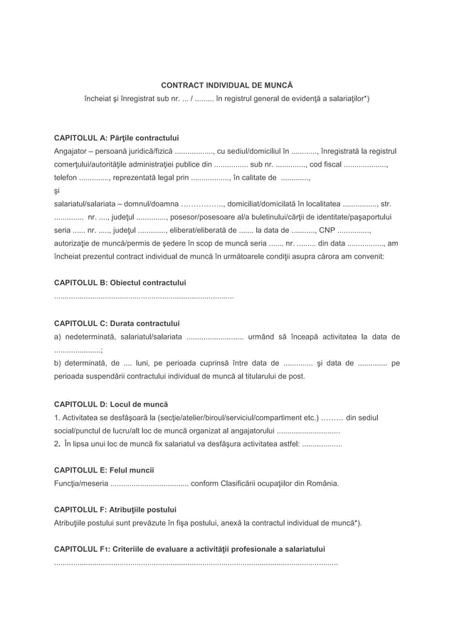 Model contract individual de munca 2011 | PDF
