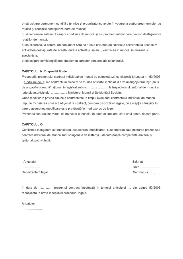 Model contract individual de munca 2011 | PDF