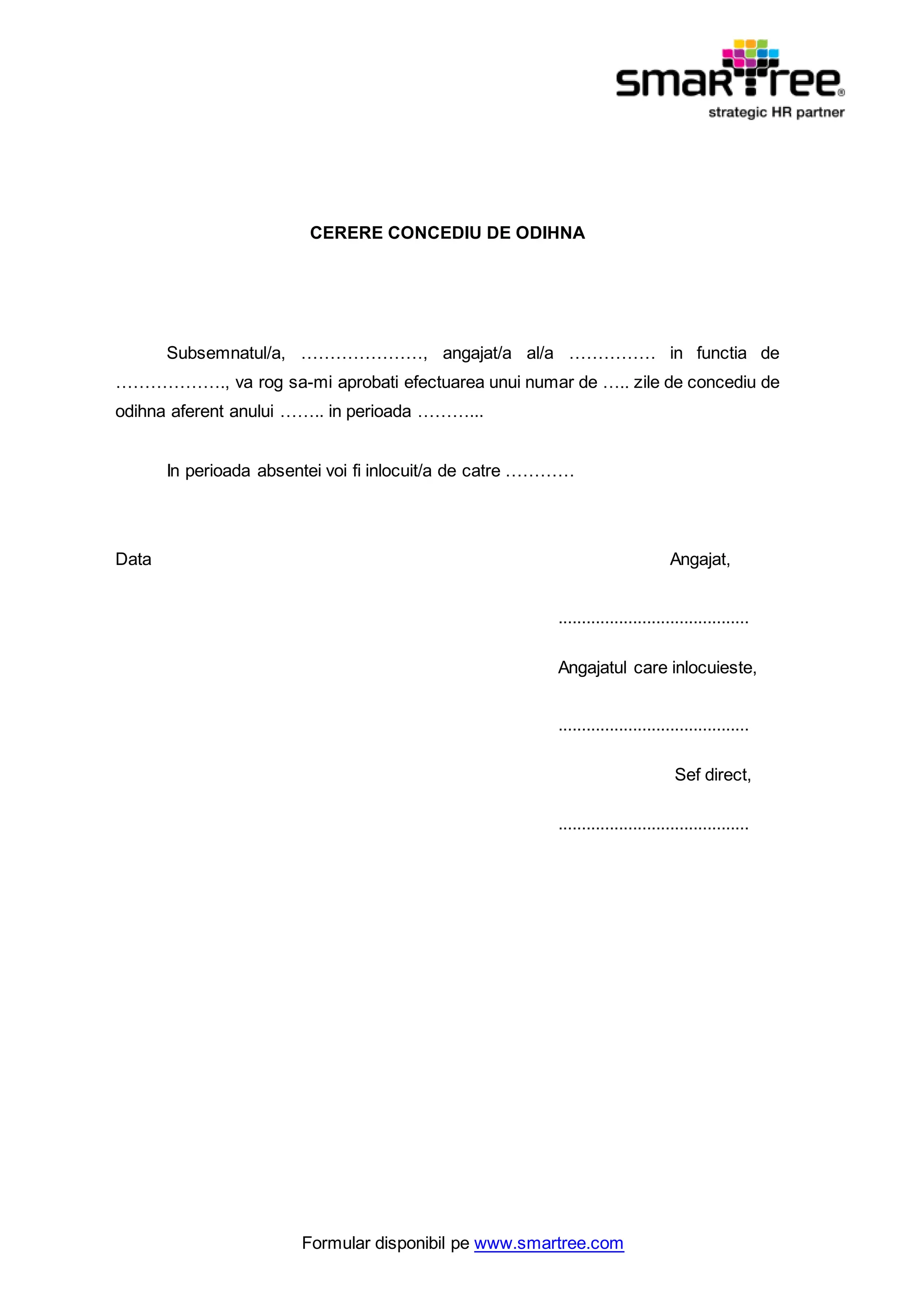 Model cerere concediu de odihna | DOCX