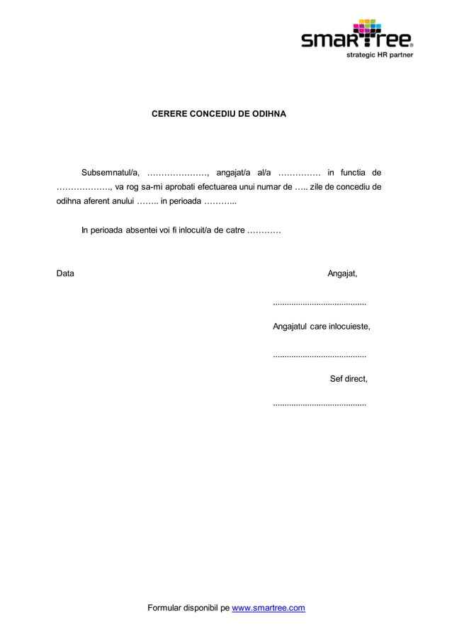Model cerere concediu de odihna | DOCX