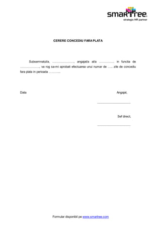 Model cerere concediu fara plata | DOCX