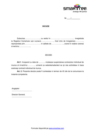 Model decizie incetare suspendare contract de munca | DOCX