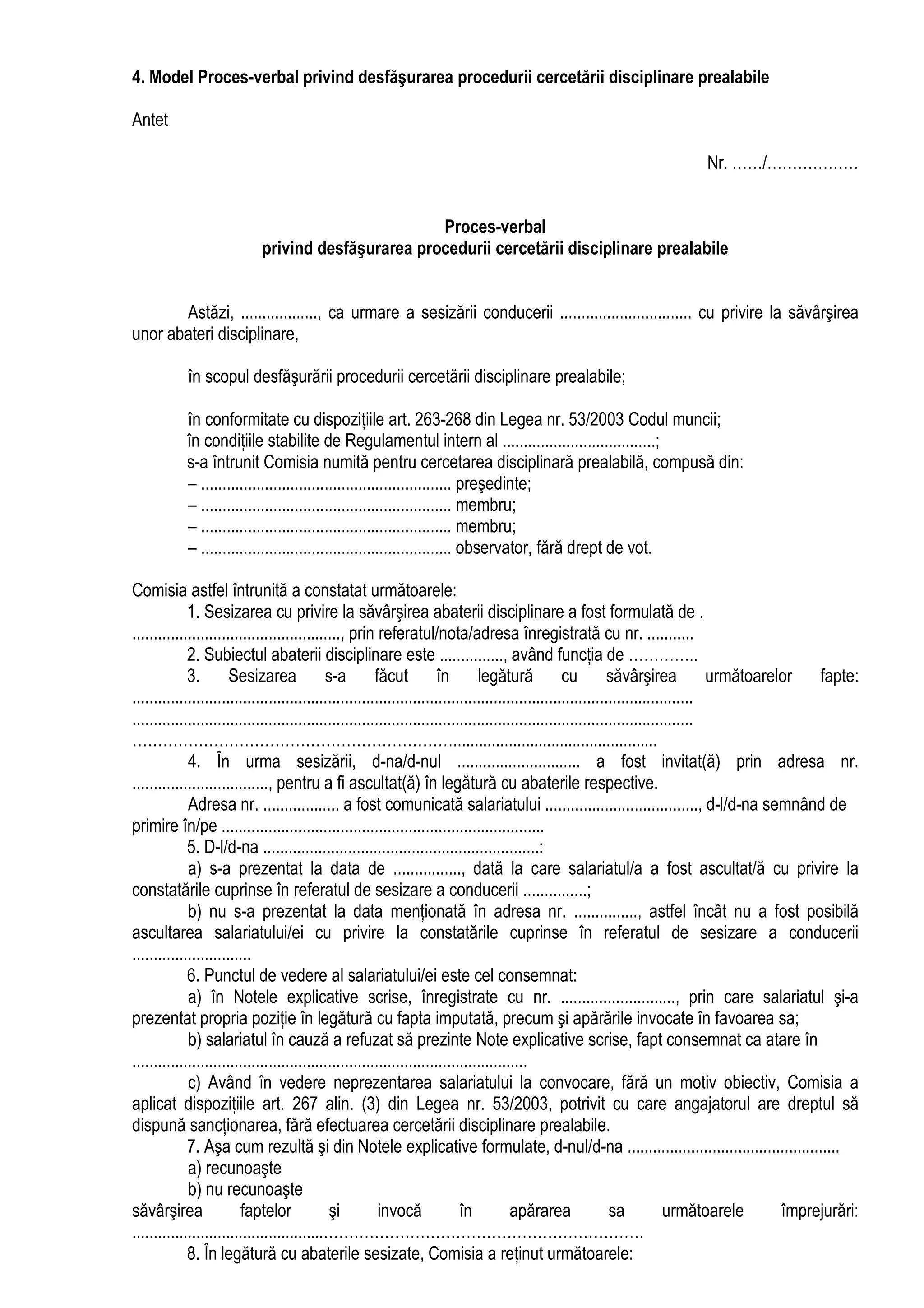 Model proces-verbal-cercetare-disciplinara | PDF