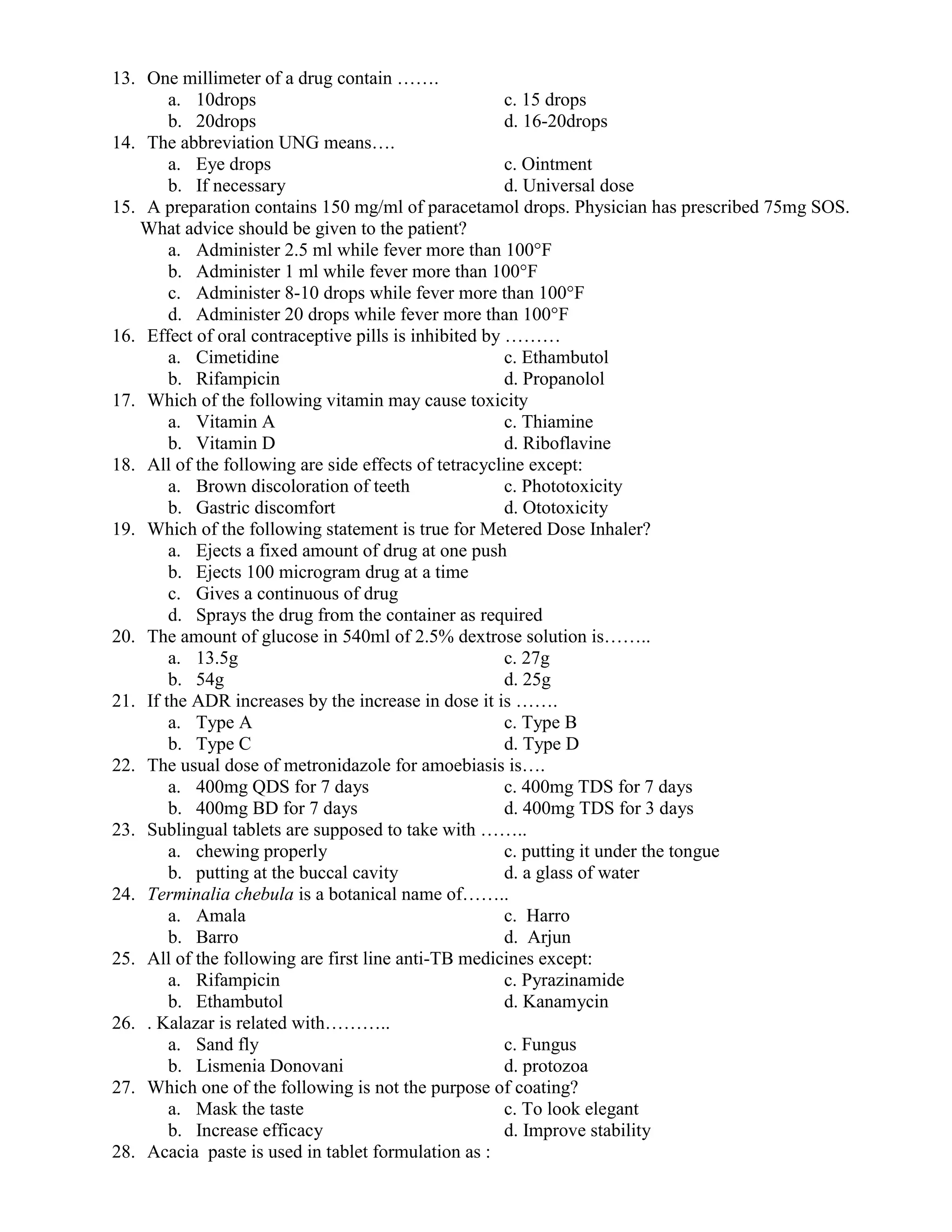 Model questions for Diploma Pharmacy Assistant | PDF