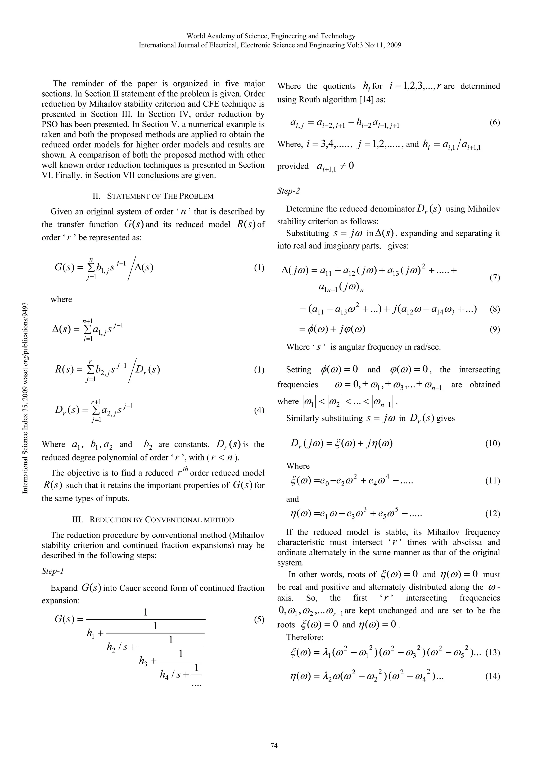 Model Reduction Of Linear Systems By Conventional And Evolutionary